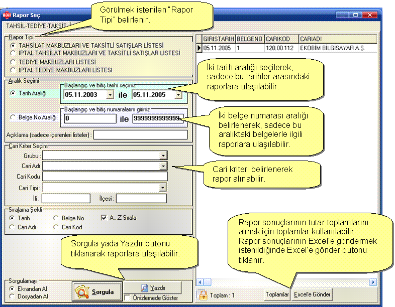 Tahsilat – Tediye İşlemleri